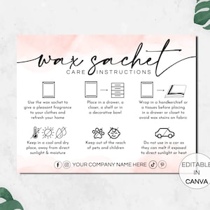 Wax Sachet Care Card, Printable Waxsachet Care Instructions, Editable ...