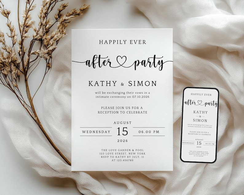 Reception Party Invitation, Happily Ever After Party Invite, Minimalist ...