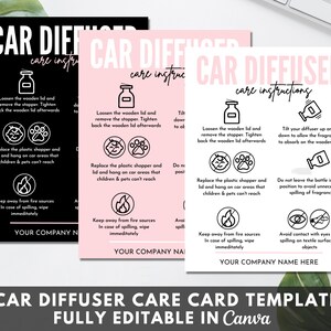 Car Diffuser Care Card, Printable Car Diffuser Care Guide, Editable Car ...