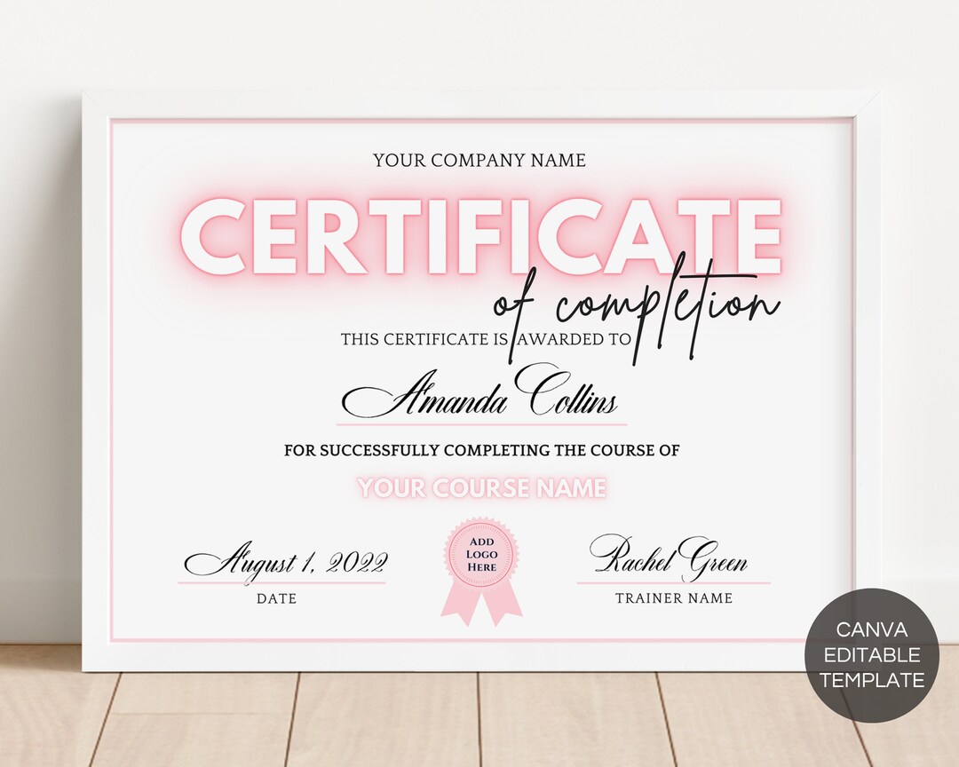 Editable Certificate of Completion Template, Custom Certificate of ...