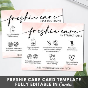 Editable Freshie Care Card Template, Printable Freshie Care ...