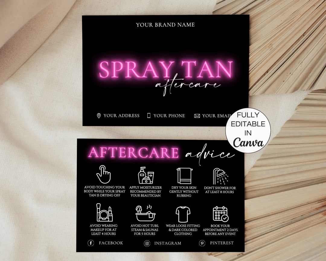 Spray Tanning Aftercare Card Template Editable Spray Tan - Etsy