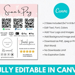 Editable QR Code Sign Template, Printable Scan to Pay Sign, Small ...