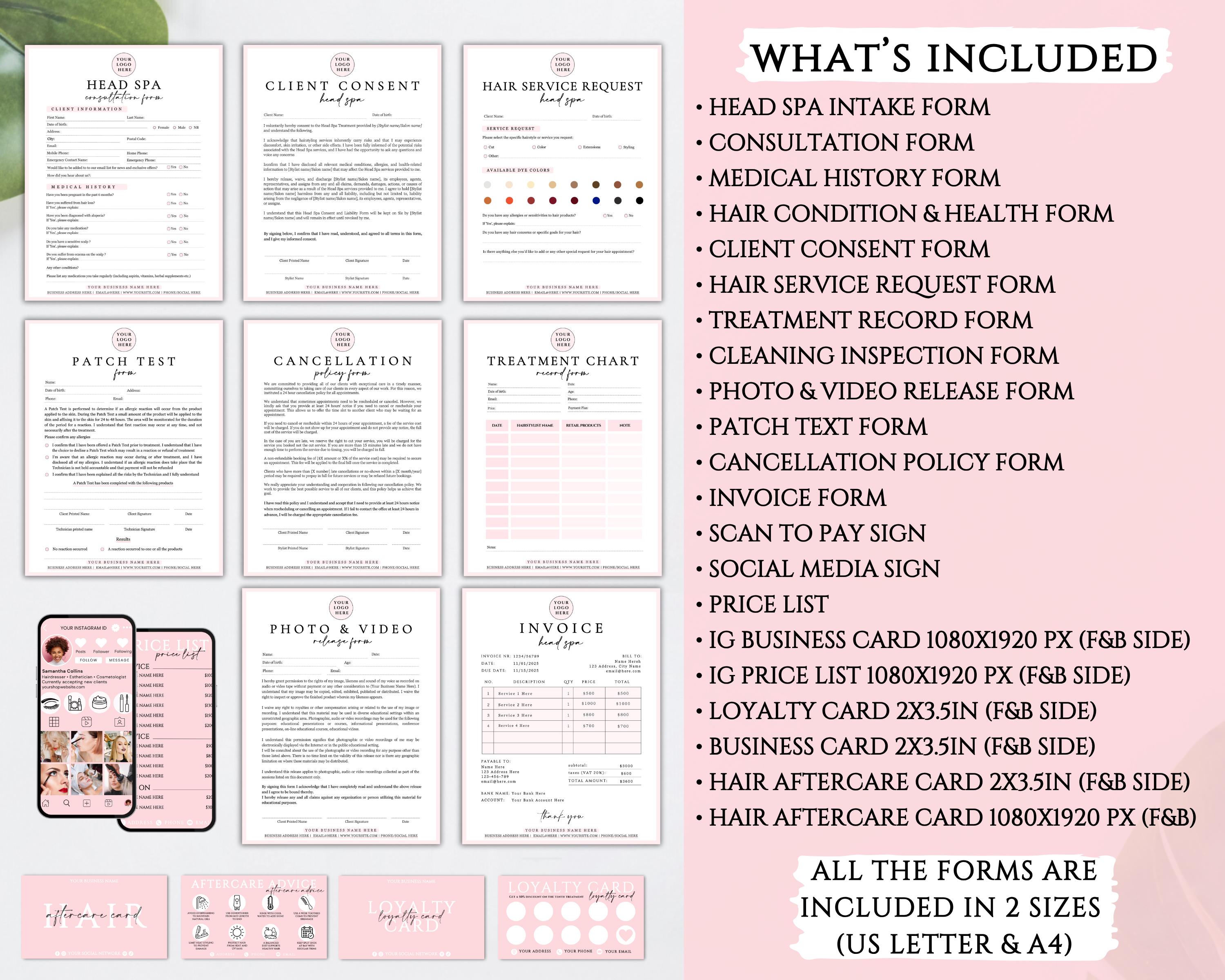 Head Spa Forms Bundle, Editable Japanese Head Spa Consent Forms, Beauty ...