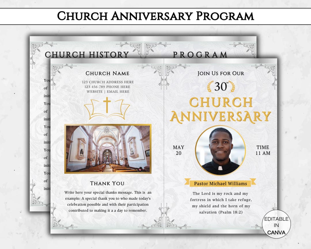 Church Anniversary Program, Editable DIY Church Bulletin Bifold ...