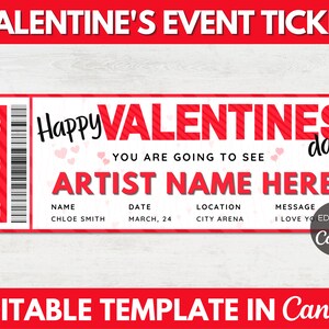 Printable Valentines Concert Ticket Template, Editable Event Ticket ...