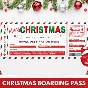 Christmas Boarding Pass Template, Editable Christmas Plane Ticket ...