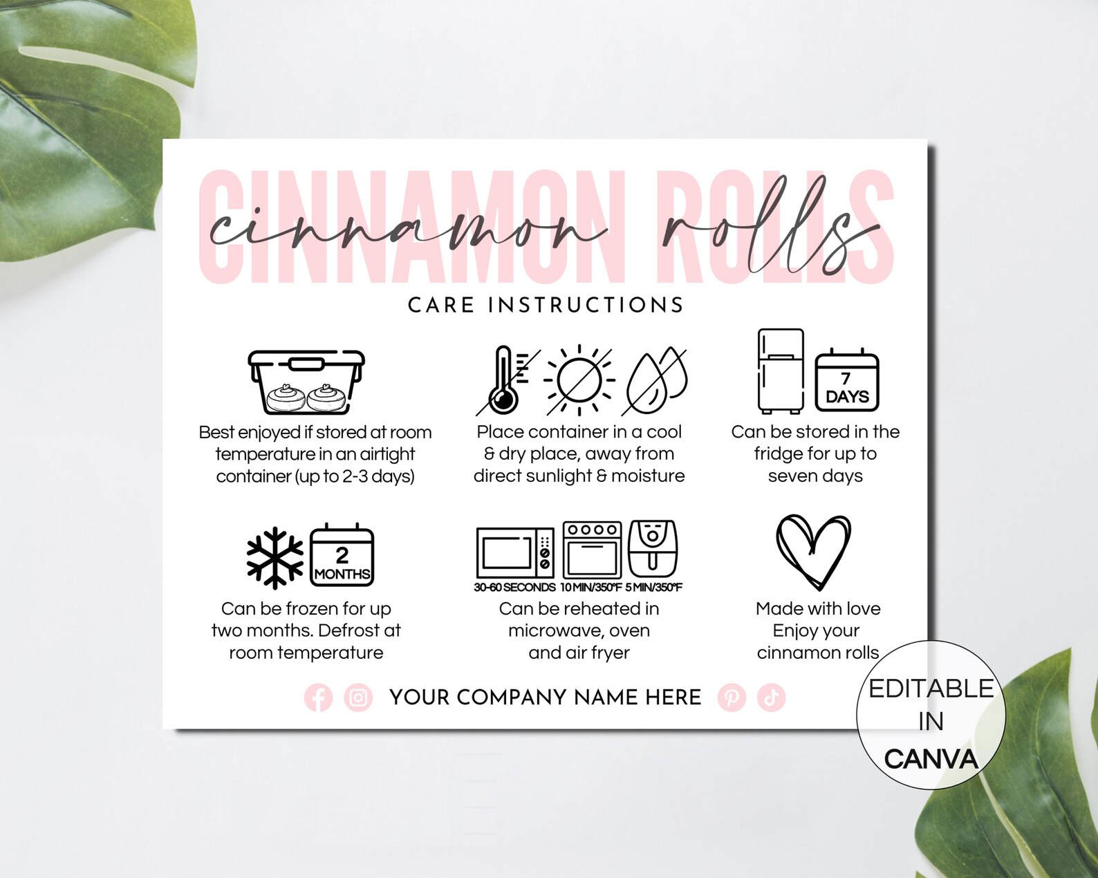 Cinnamon Rolls Care Card Template, Editable Cinnamon Buns Care ...