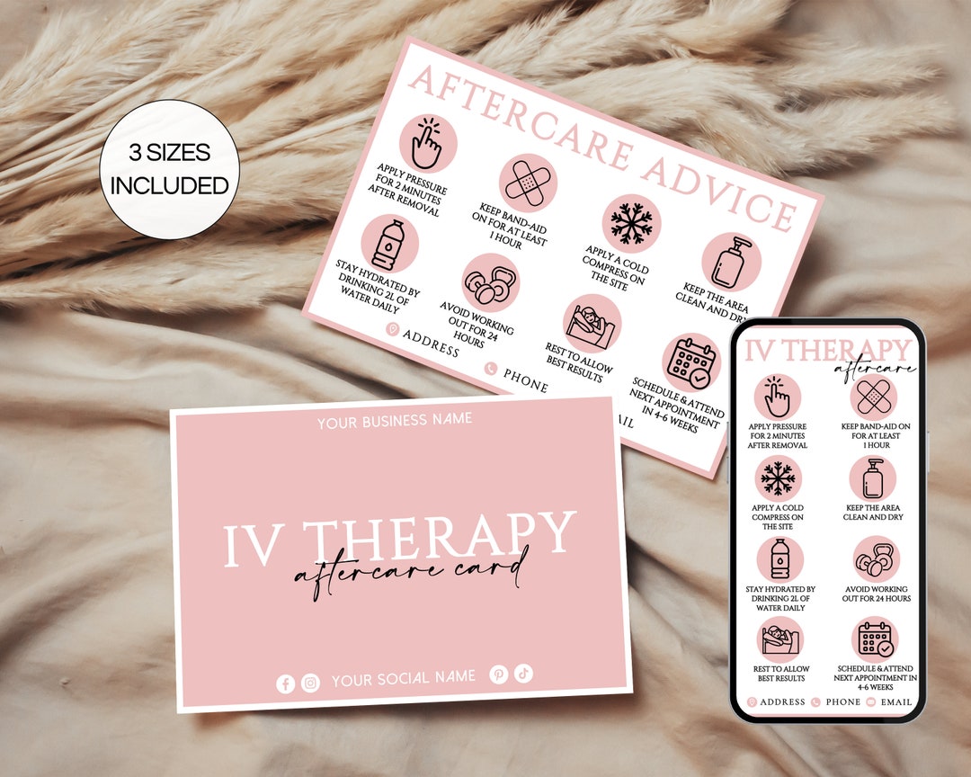 IV Therapy Aftercare Cards, Editable IV Hydration Care Card, Printable ...