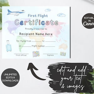 First Flight Certificate for Kids, Editable Toddler's First Flight ...