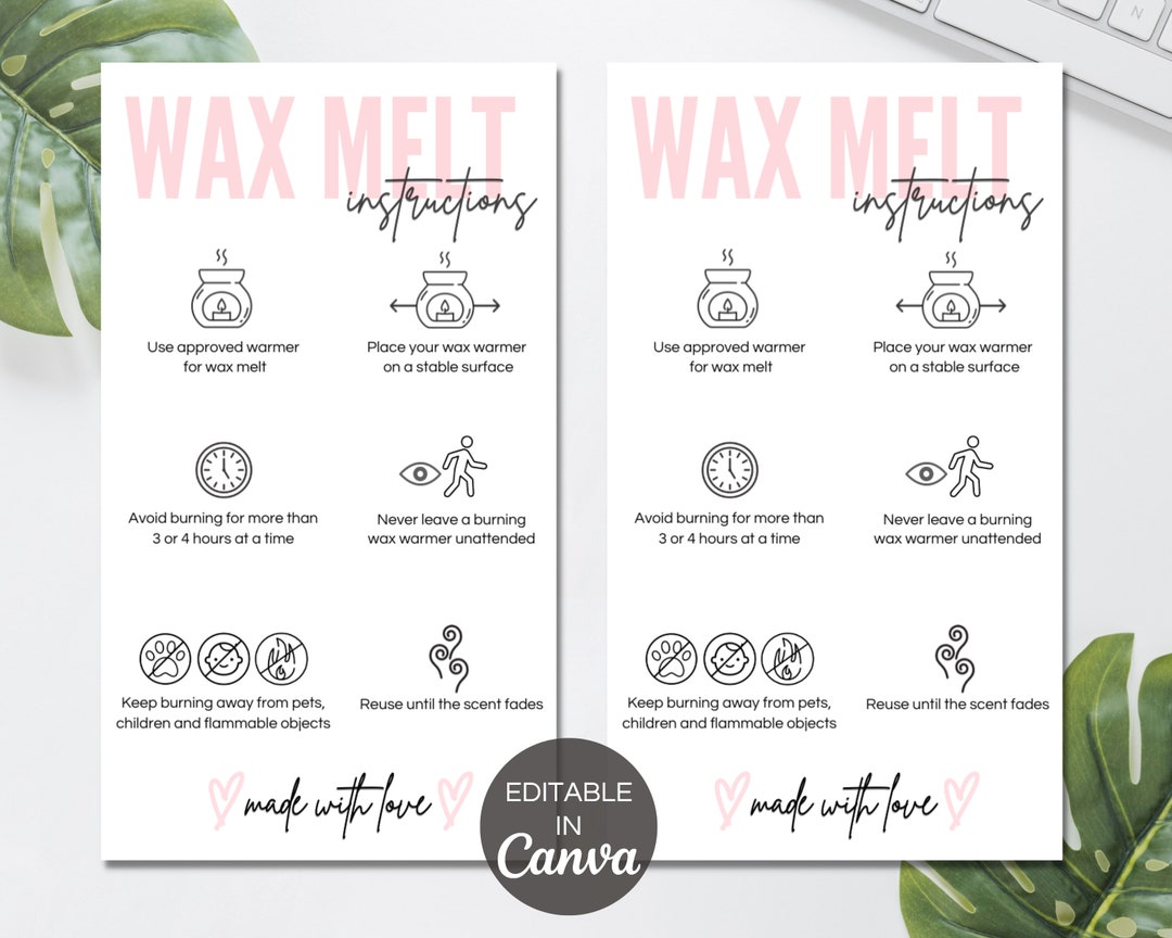 Wax Melt Care Card Template, Editable Wax Melt Care Instructions, Wax ...