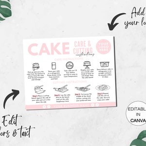 Cake Care Card Canva Template, Editable Cake Cutting Guide Cards ...