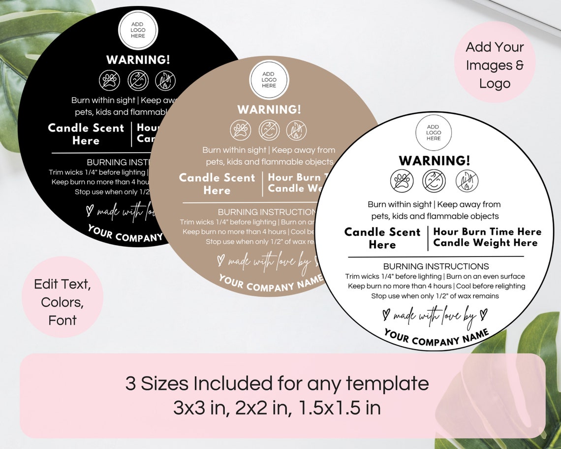 Editable Candle Warning Label Template Candle Safety Label - Etsy
