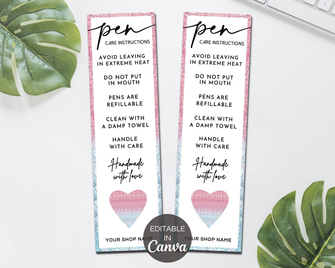 Editable Pen Care Card Canva Template, Epoxy Pens Care Instructions ...