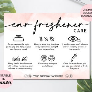 Car Freshie Care Card, Editable Car Freshener Care Guide, Printable Air ...
