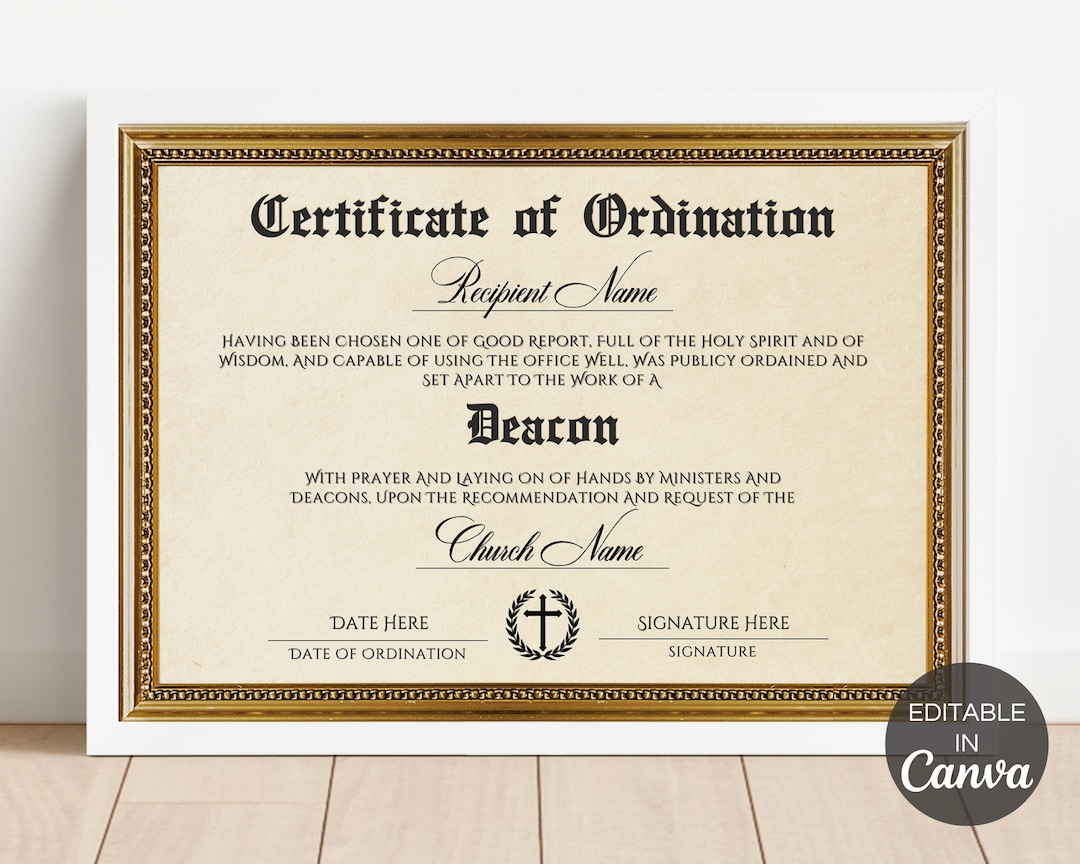 Deacon Ordination Certificate Template, Printable Certificate of ...