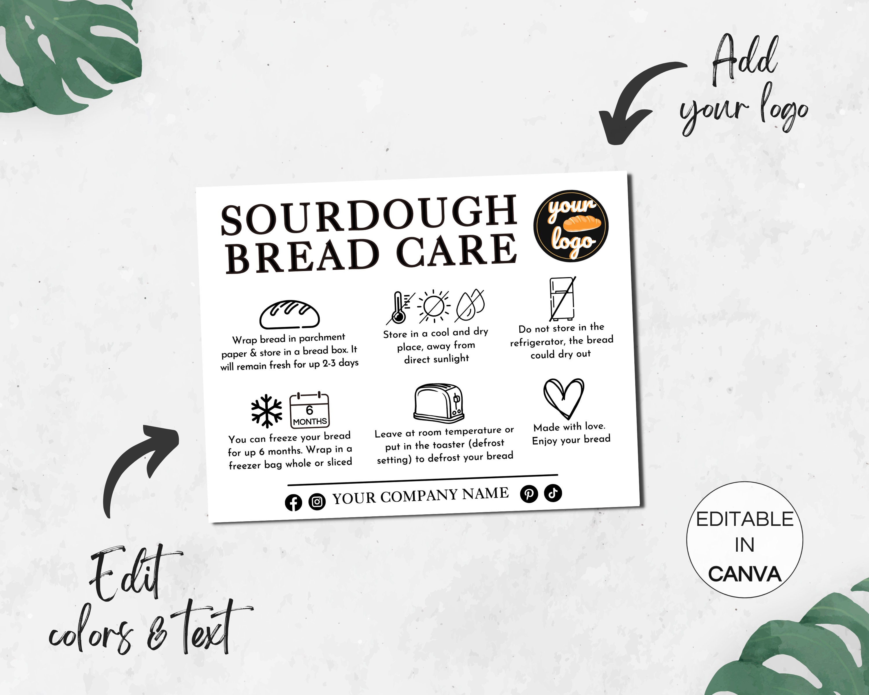 Sourdough Bread Cottage Food Label, Printable Sourdough Breads Care ...