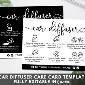 Car Diffuser Care Card Template, Car Diffuser Care Guide, Editable Oil ...