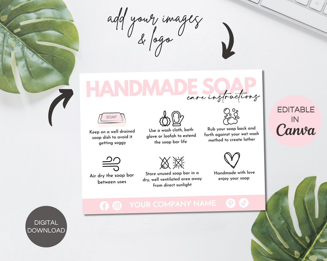 Soap Care Card, Printable Handmade Soap Instructions Cards, Editable ...