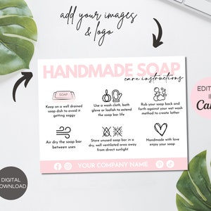 Soap Care Card, Printable Handmade Soap Instructions Cards, Editable ...