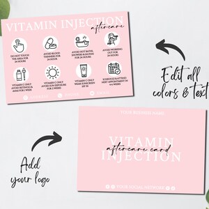 Vitamin Injection Aftercare Cards, Editable Vitamin C D3 B12 Injection ...