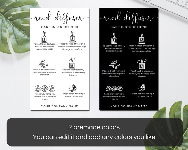 Reed Diffuser Care Card, Printable Room Diffuser Instructions Cards ...