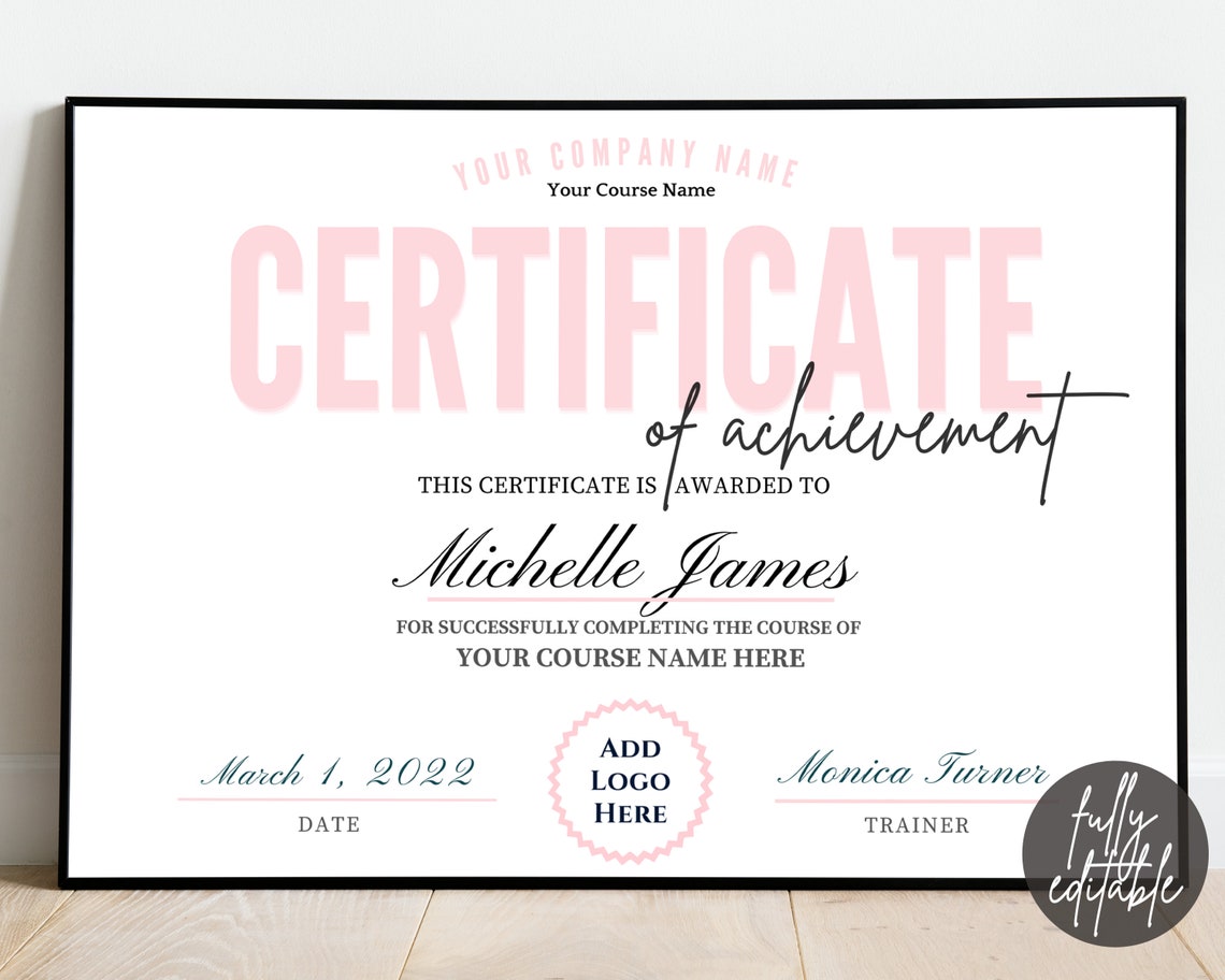 Editable Certificate of Achievement Template Certificate of - Etsy