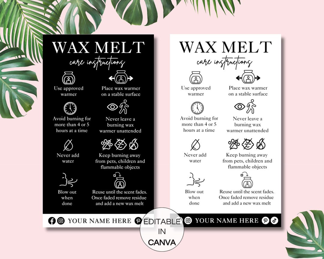 Wax Melt Care Card Template, Editable Wax Melt Care Instructions, Wax ...