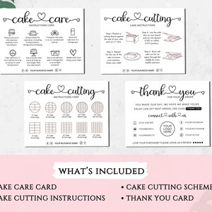 Cake Care Card Cutting Guide Bundle, Printable Bakery Business Thank ...