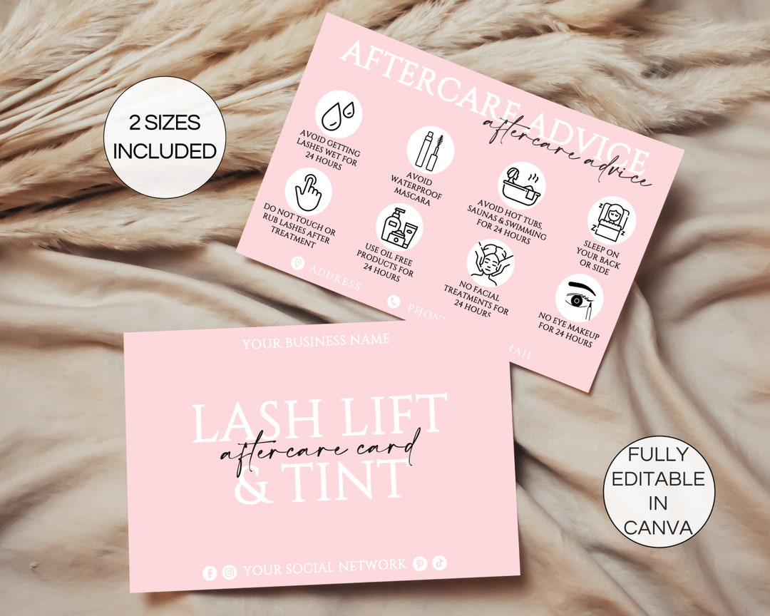 Editable Lash Lift and Tint Aftercare Card, Printable Lash Lift ...