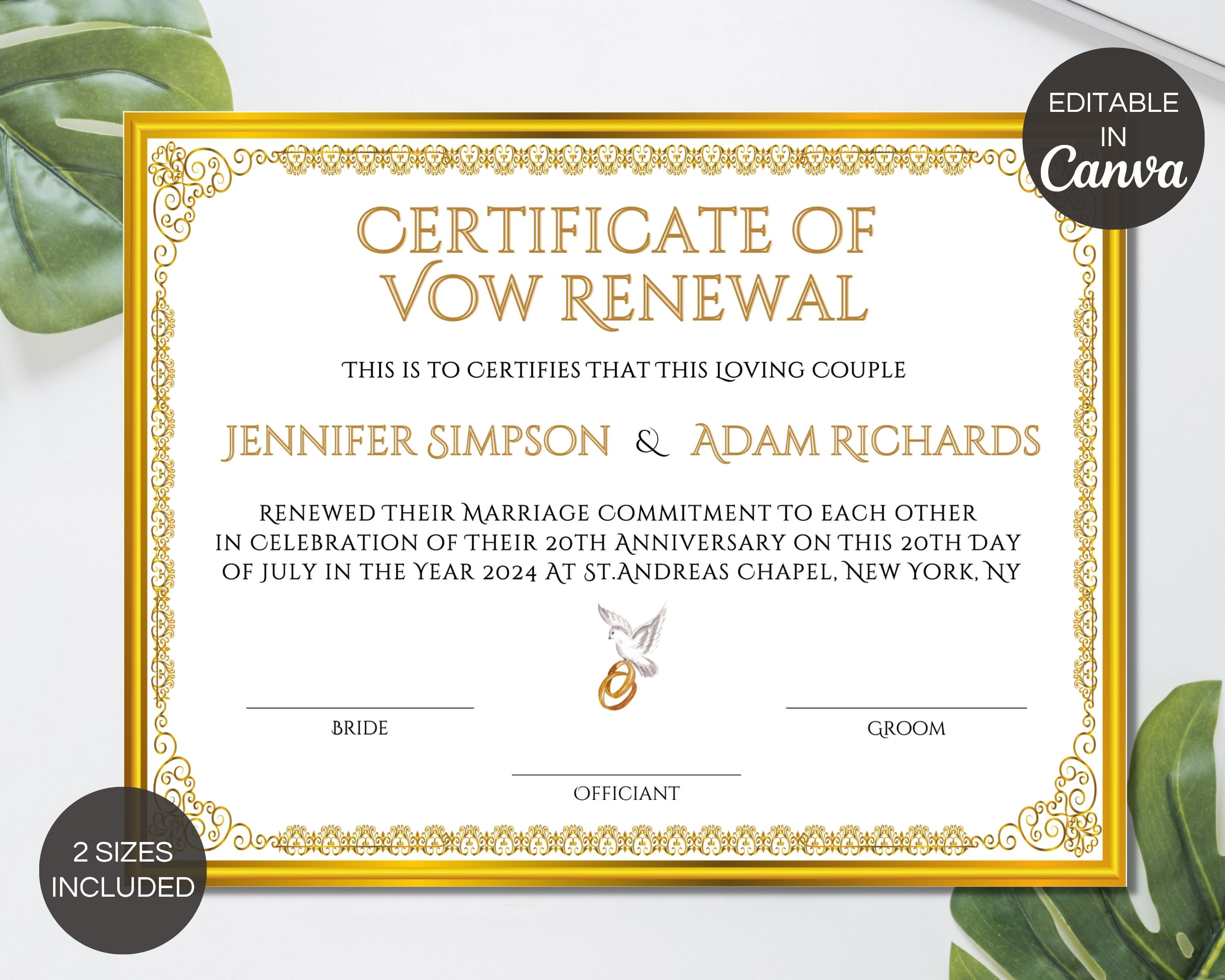 Vow Renewal Certificates In Spanish