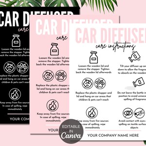 Car Diffuser Care Card, Printable Car Diffuser Care Guide, Editable Car ...