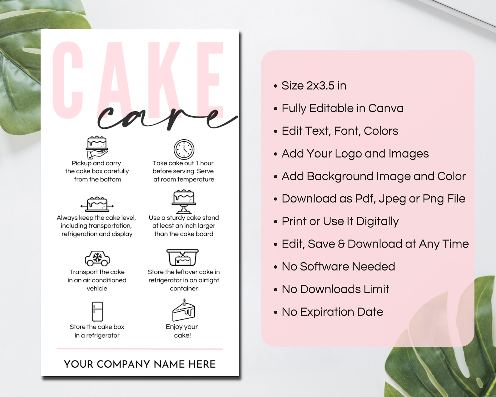 Cake Care Card Editable Template Wedding Cake Care Cards - Etsy