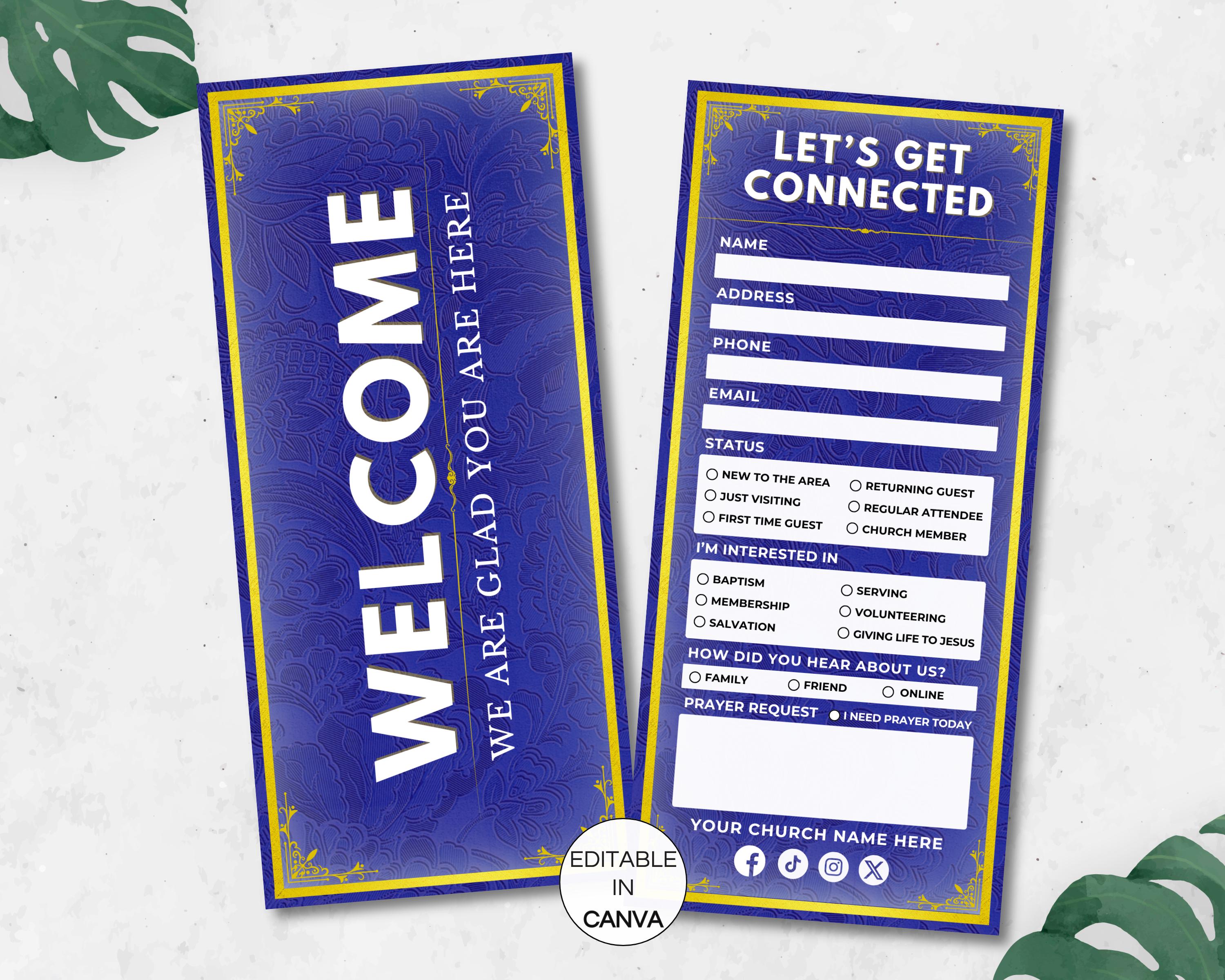 Church Connection Card, Printable Church Connect Cards, Editable ...