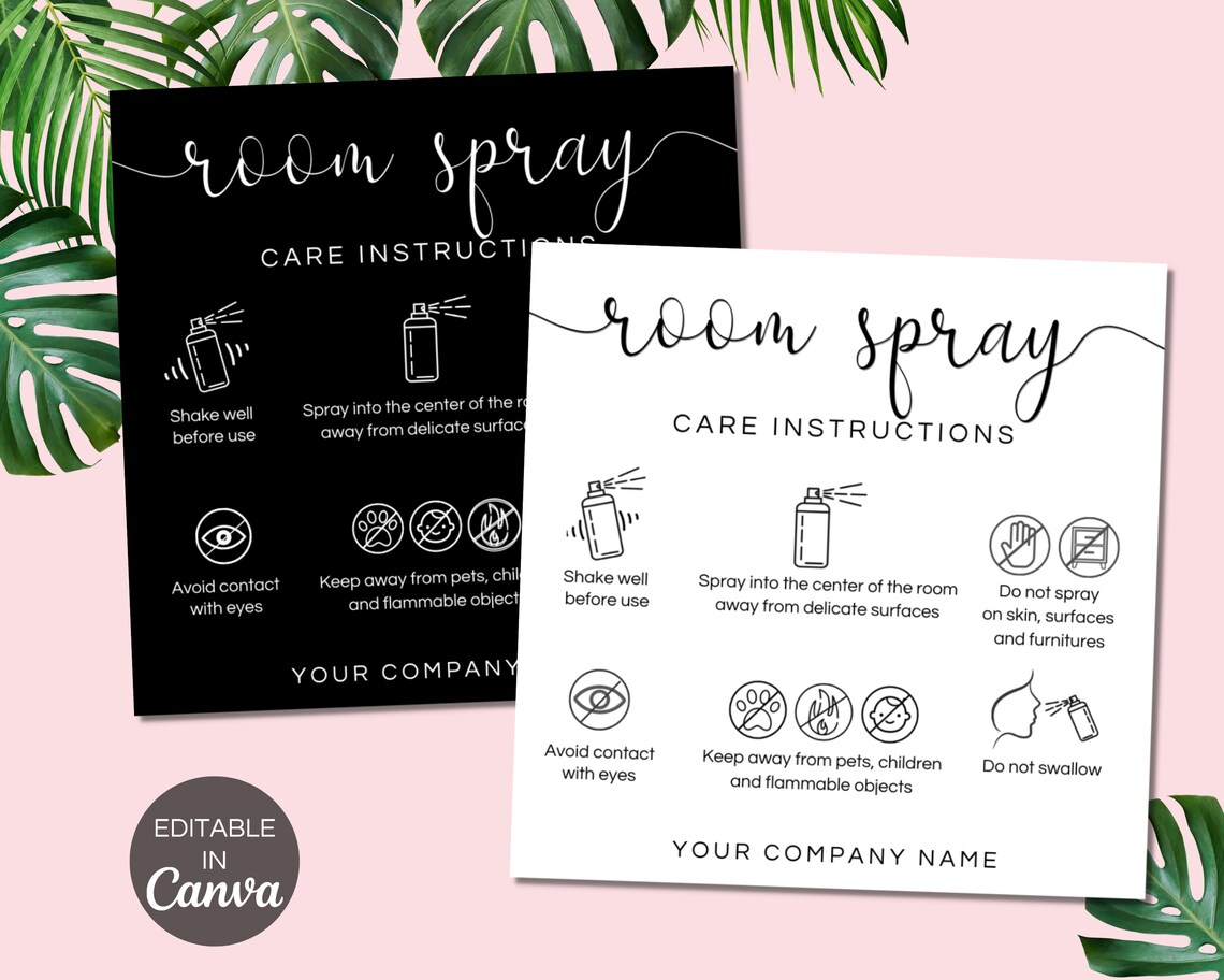 Room Spray Care Card Template Editable Room Spray Care - Etsy