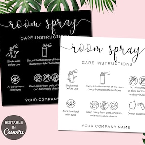 Room Spray Care Card Template, Editable Room Spray Care Instructions ...