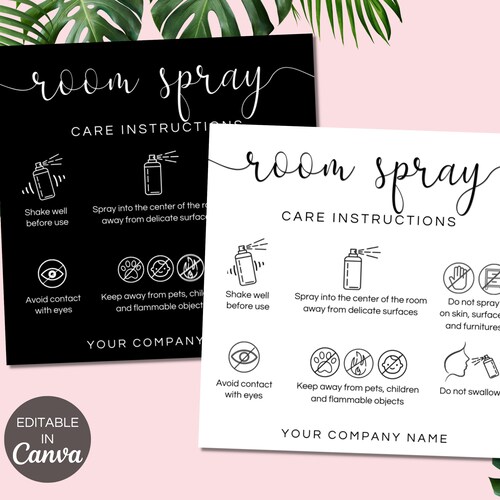 Room Spray Care Card Template Editable Room Spray Care - Etsy
