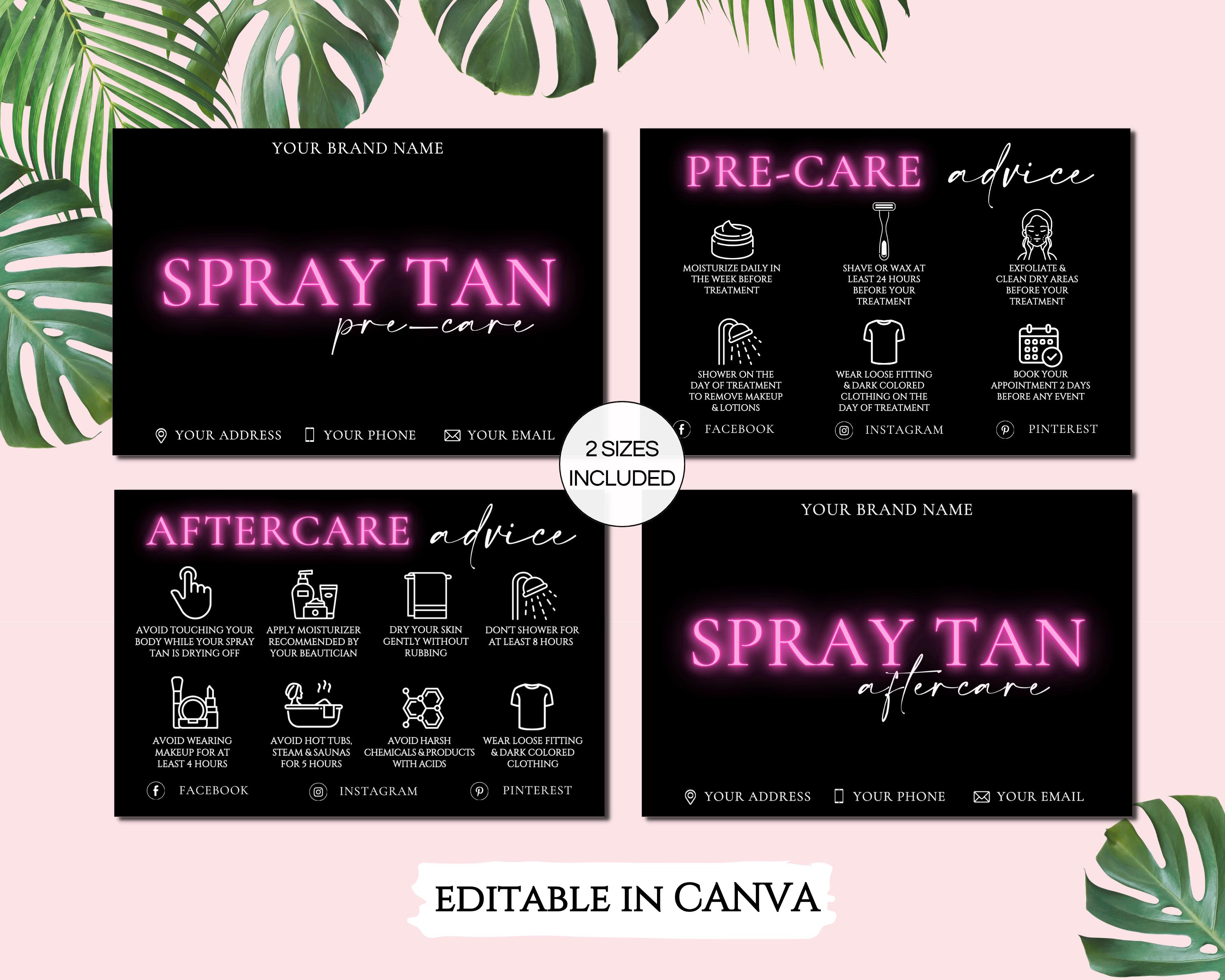 Spray Tan Precare Aftercare Template, Editable Tanning Instructions ...