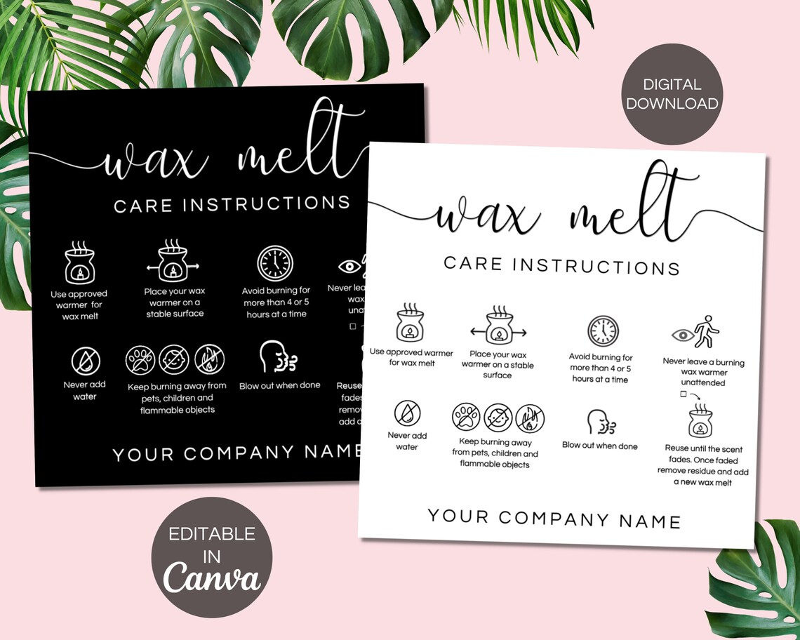 Wax Melt Care Card Template Editable Wax Melt Care - Etsy