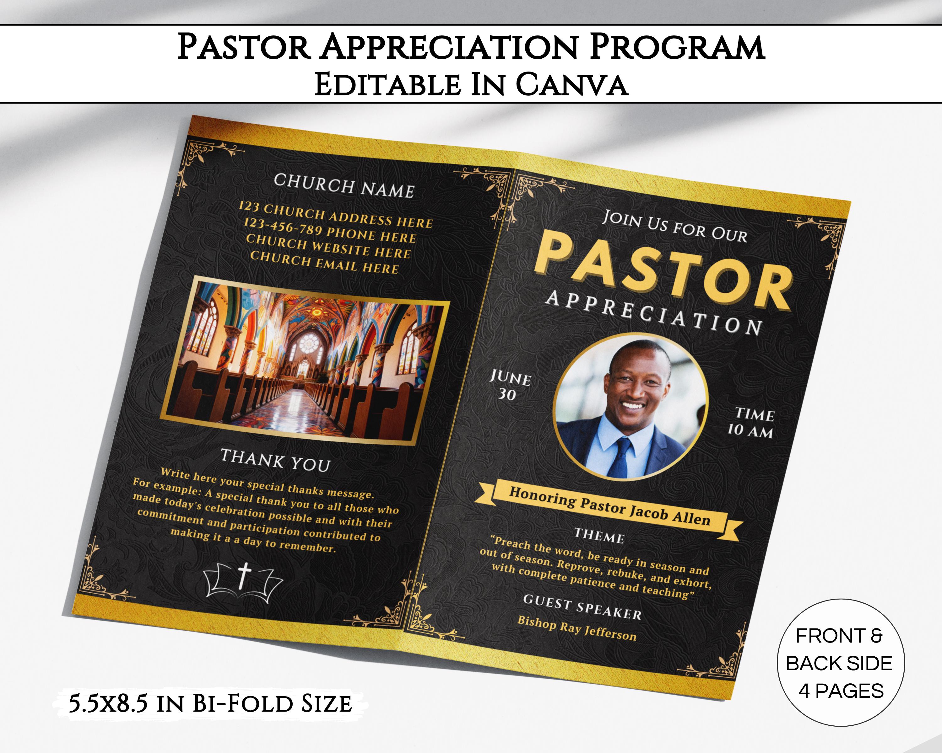 Pastor Appreciation Program, Printable Pastor Installation Bifold ...