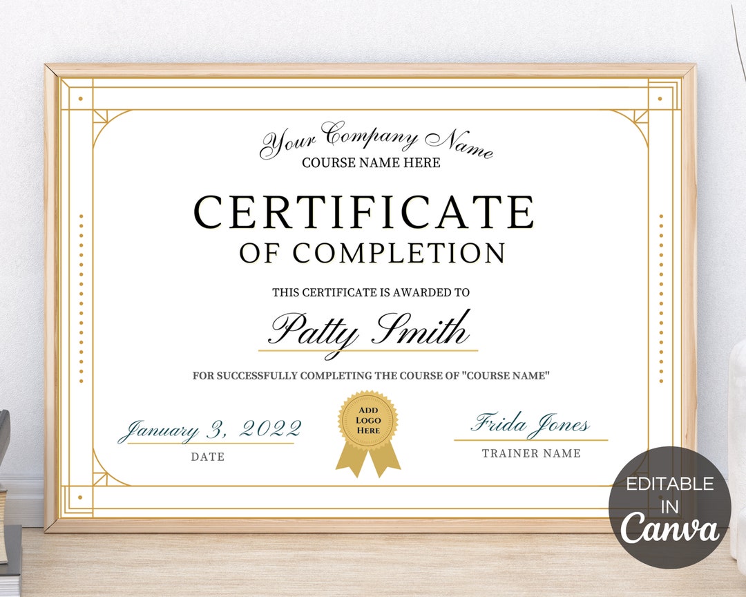 Editable Certificate of Completion, Gold Certificate of Completion ...