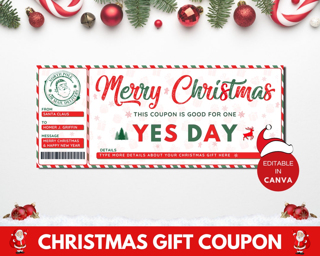 Christmas Yes Day Coupon Template, Editable Yes Day Xmas Gift ...