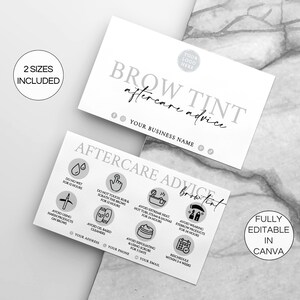 Brow Tint Aftercare Card, Editable Brows Tint Care Cards, Printable ...