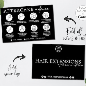 Hair Extensions Care Card Template, Editable Hair Extension Aftercare ...