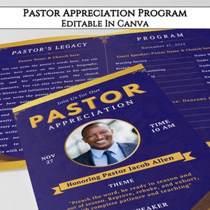 Pastor Appreciation Program Template, Editable Pastor Installation ...