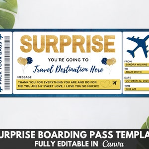 Surprise Boarding Pass Template, Editable Fake Plane Ticket, Vacation ...