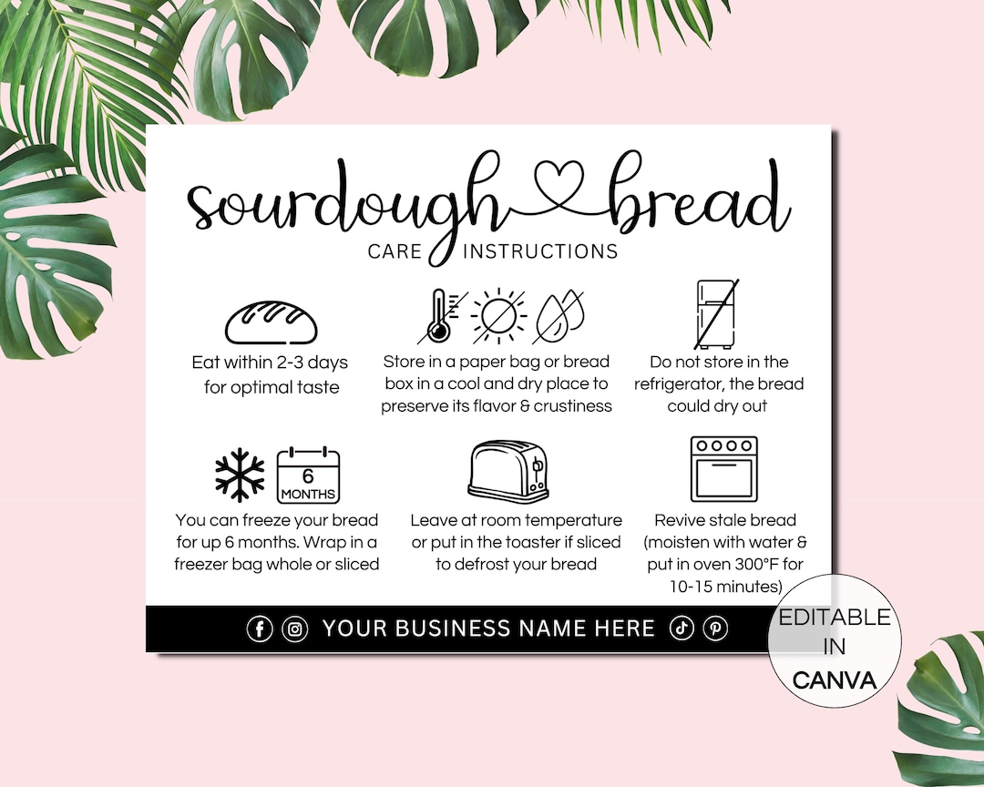 Sourdough Bread Care Card, Editable Sourdough Care Instructions ...