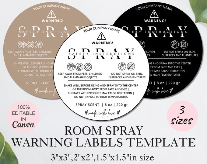 Room Spray Warning Label Templates, Printable Room Mist Safety Sticker ...