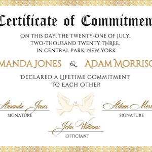 Commitment Certificate Template, Printable Certificate of Commitment ...