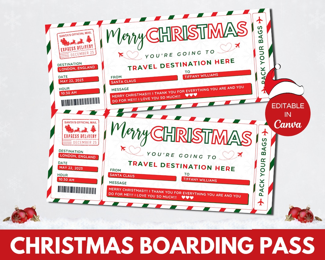 Editable Christmas Boarding Pass Template, Printable Christmas Plane ...